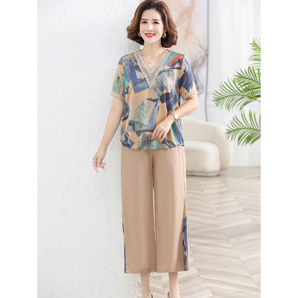 Seluar kaki lebar 60 tahun musim panas, baju pertengahan dan tua, baju ...