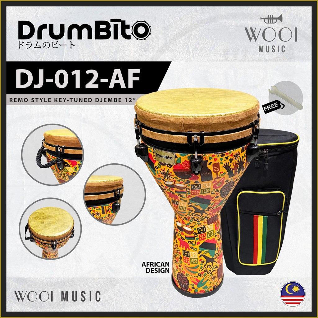 DrumBito DJ-012-AF Remo Style Key Tuned Djembe 12” with Padded Bag ...