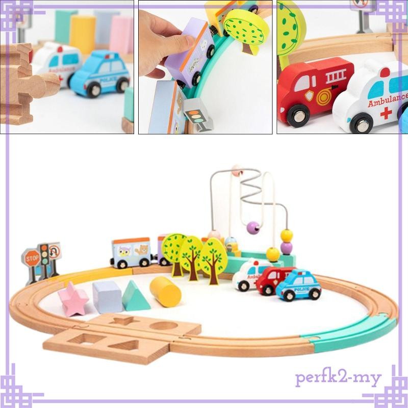 [PerfkfcMY] Wooden Train Track Toy Set 3 in 1 Bead Maze Shape Match ...