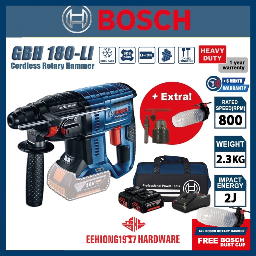 BOSCH GBH180 GBH 180-LI 18V Cordless Rotary Hammer With SDS Plus ...