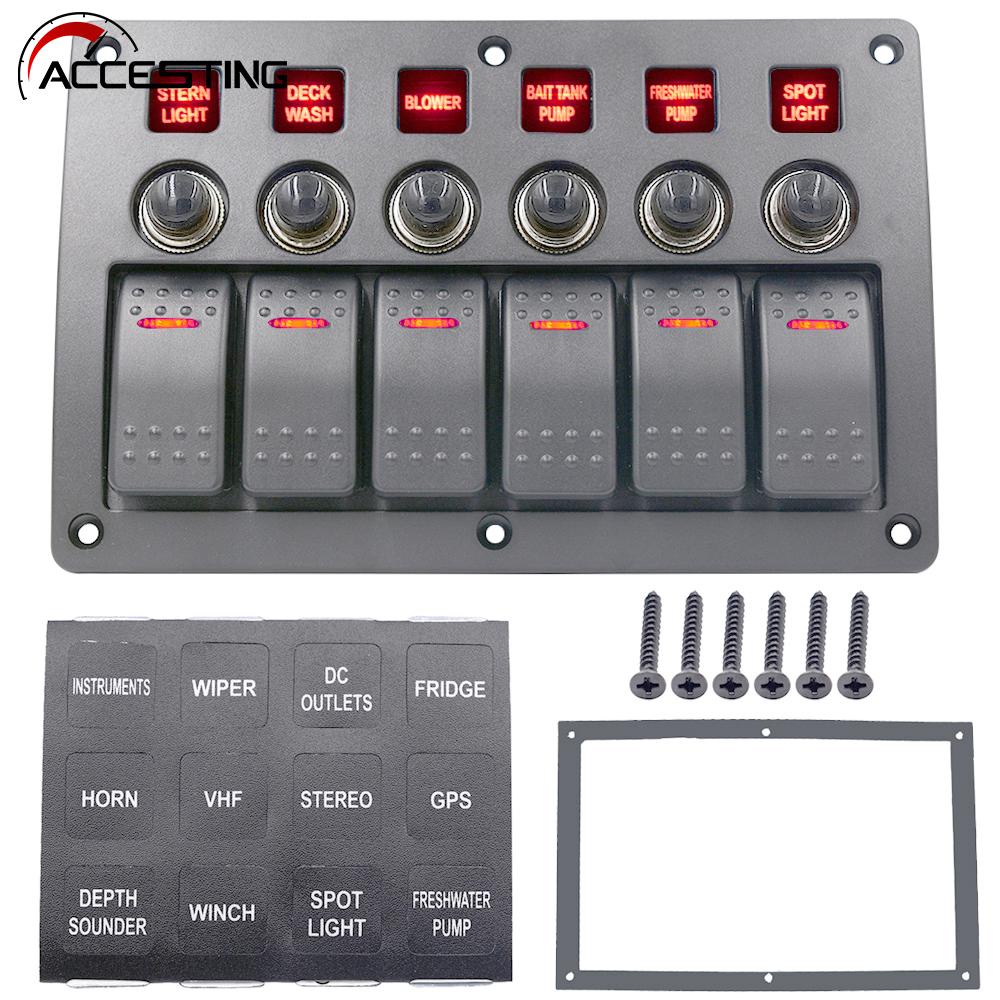 6 Gang Rocker Switch Panel with LED Indicator Light Waterproof Circuit ...