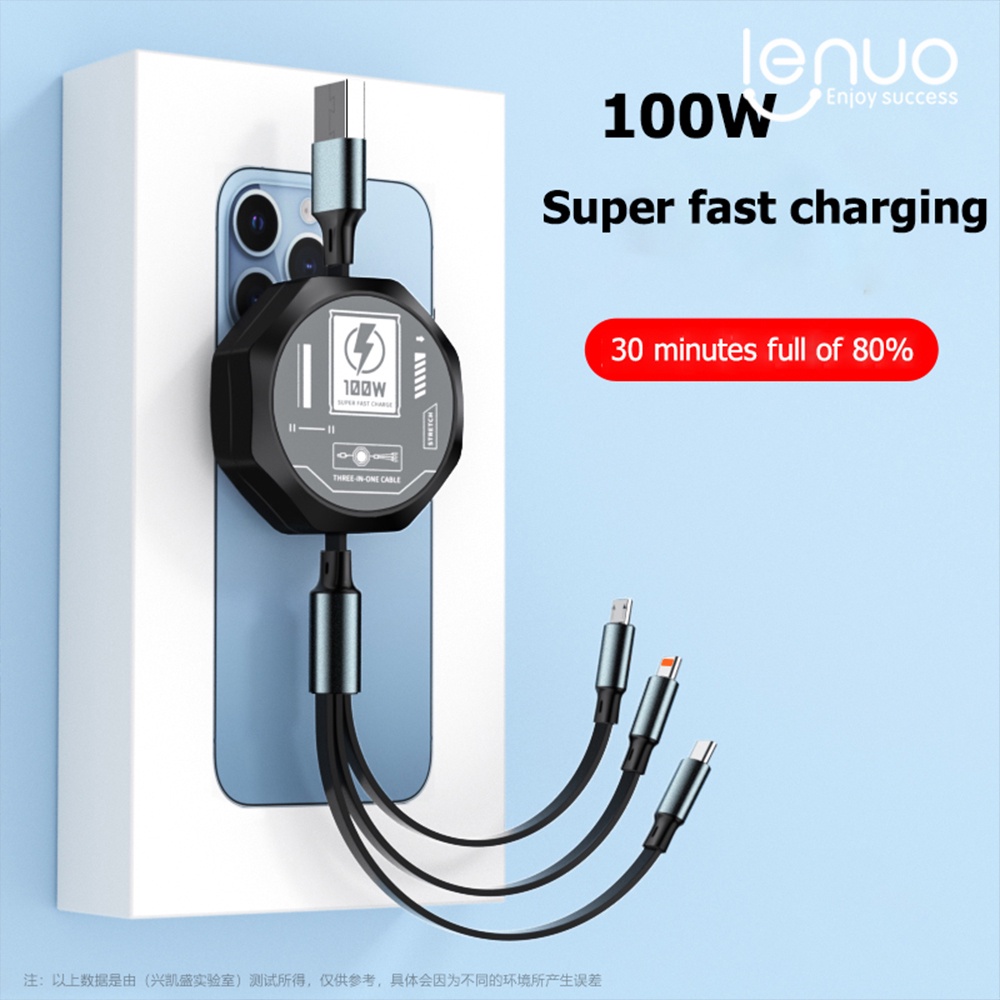 3 In 1 Retractable Data USB Cable Fast Charger Micro USB Type C 8-Pin ...