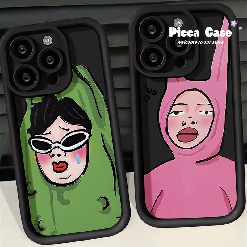 Cartoon Ugly Bitter Melon Girl Boy Emoji Space Soft Case Compatible for ...