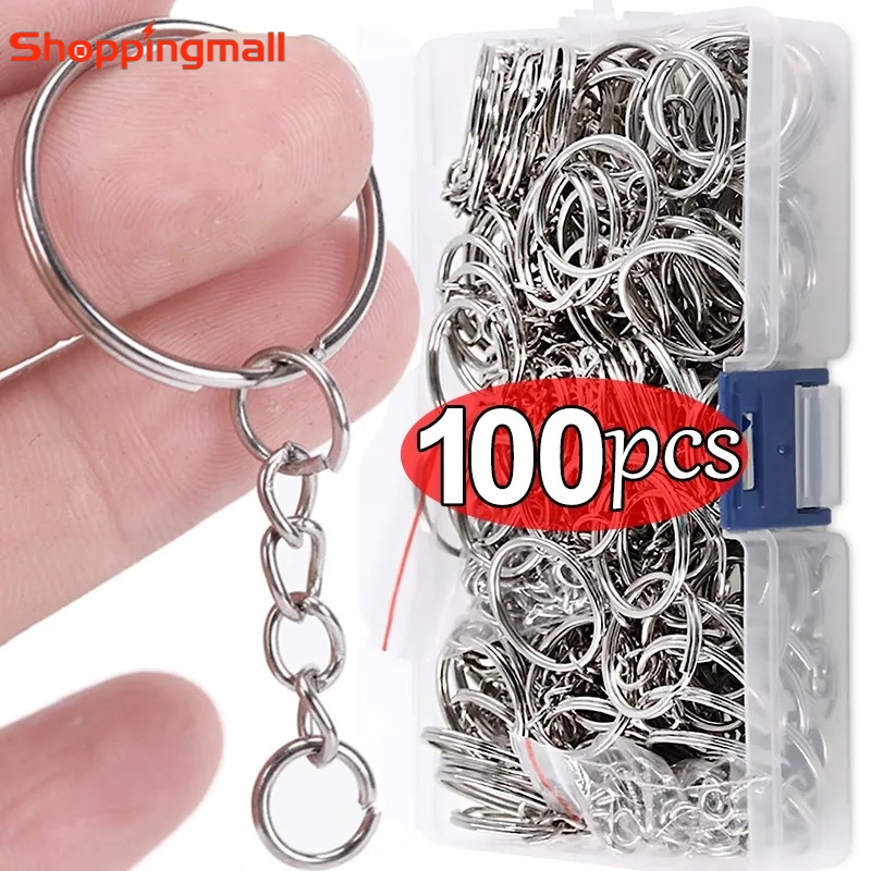 100/50/10Pcs Silver Plated Metal Blank Keyring Keychain Split Ring ...