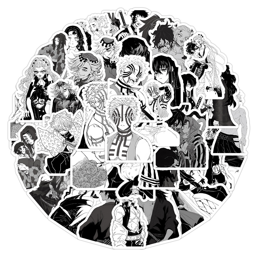 60PCS Anime Black and White Demon Slayer Kimetsu No Yaiba Graffiti ...