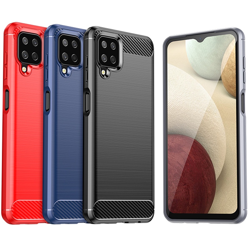 Casing Samsung A12 Case Carbon Fiber High-grade Cover Soft TPU Phone ...