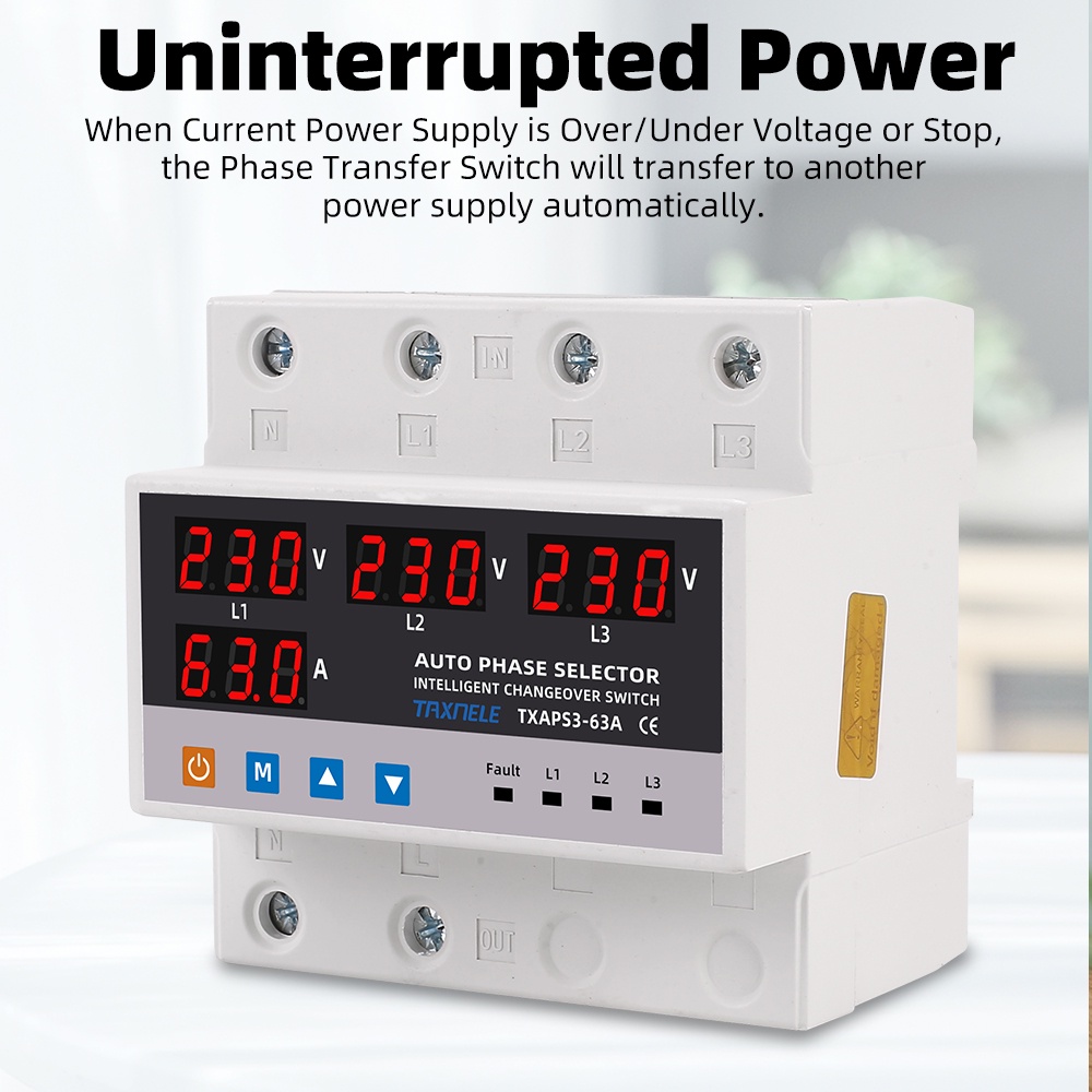 63A 3 phase 3P+N Din rail phase selector adjustable Over and Under ...