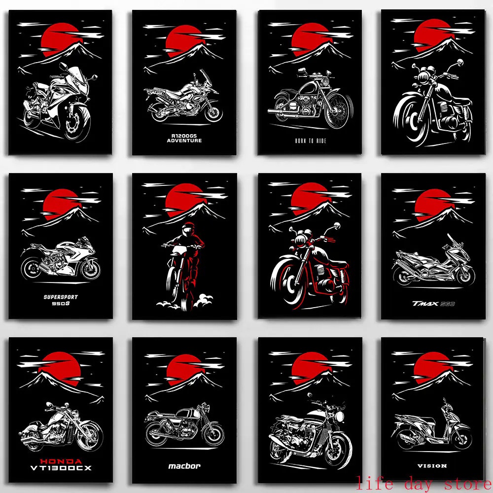 Classic Japanese Style Motorcycle Poster Honda CB 750 Rally Racing Bike ...