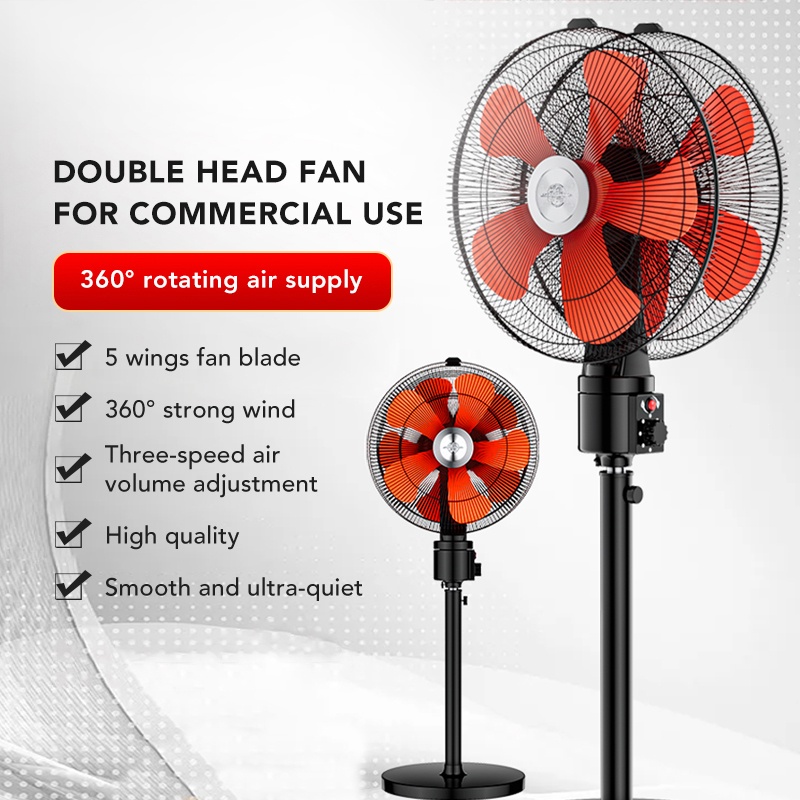 5 Year warranty Stand fan Strong wind double head 180W heavy duty kipas ...