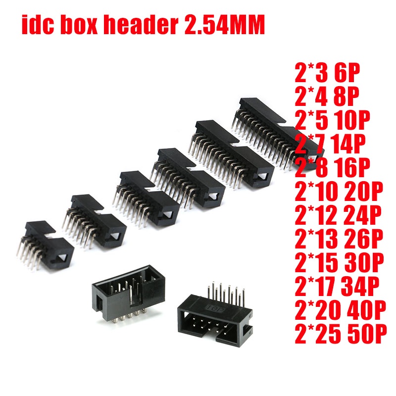 10pcs right angle 6/10/20/26/34/40 PIN 2.54MM pitch Male Socket idc box ...