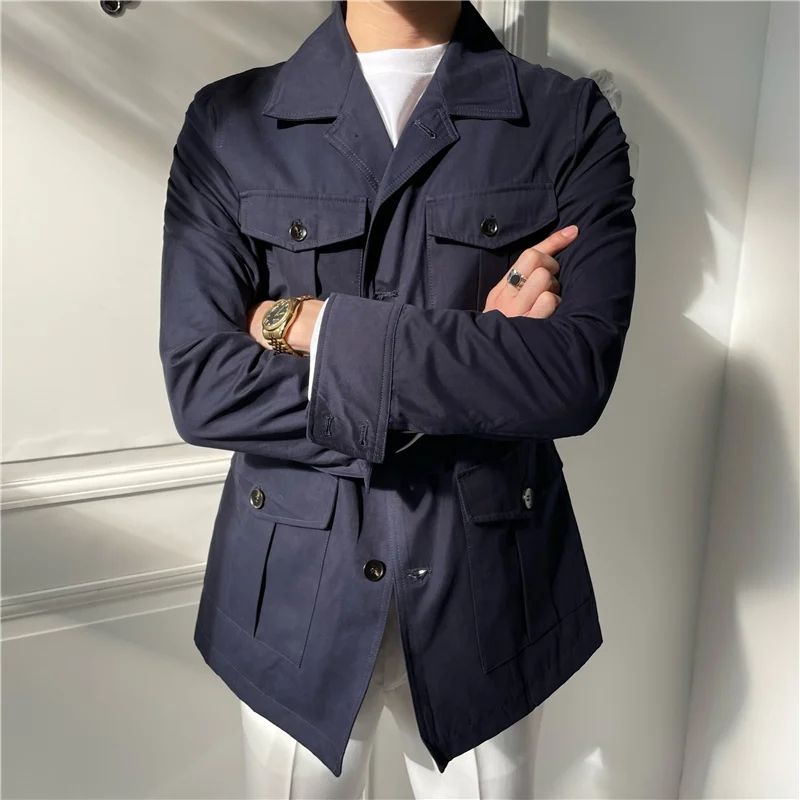 Clothes Street Wear Men's Coat Retro Casual Mid-Length Overalls Autumn ...