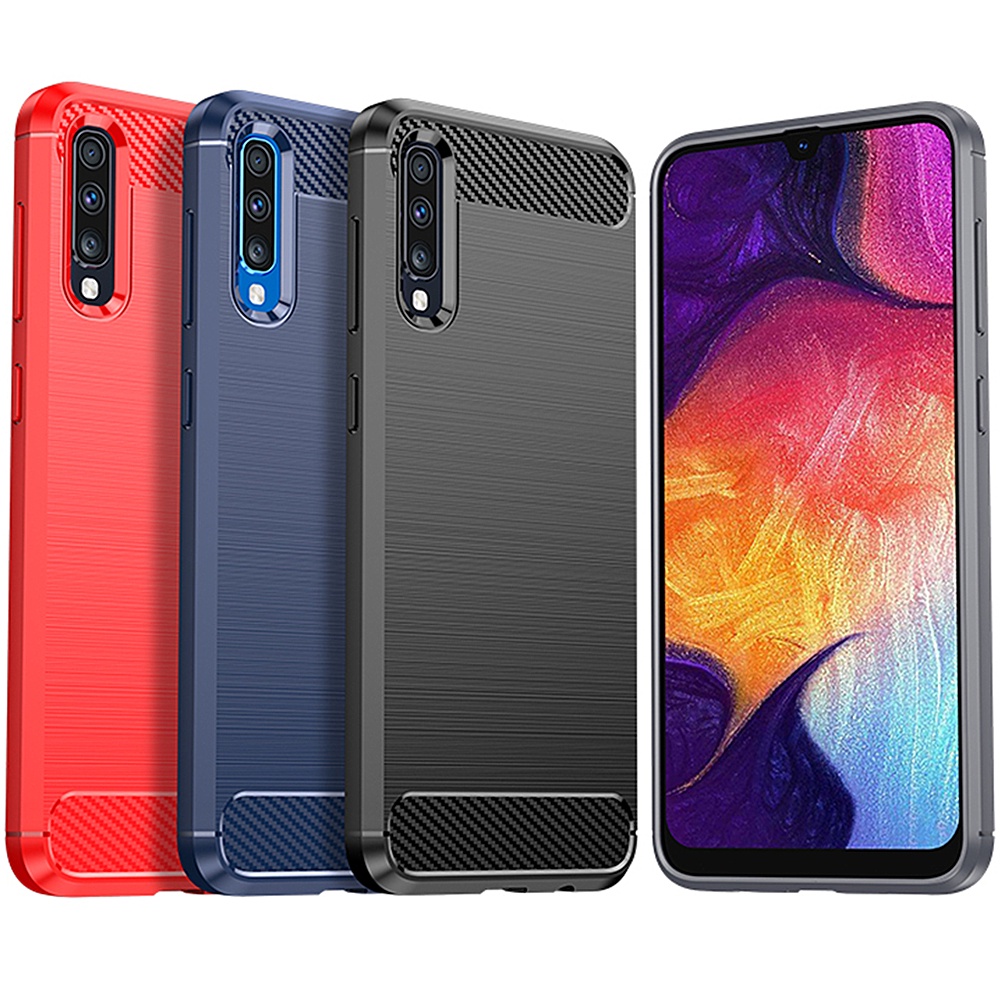 Casing Samsung A50 Case Carbon Fiber High-grade Cover Soft TPU Phone ...