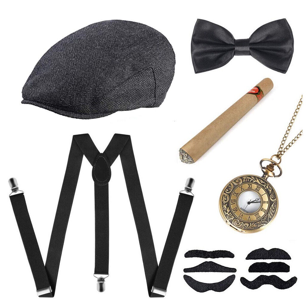 1920S Gangster Cosplay Set Men Party Suspender Berets Pocket Watch ...