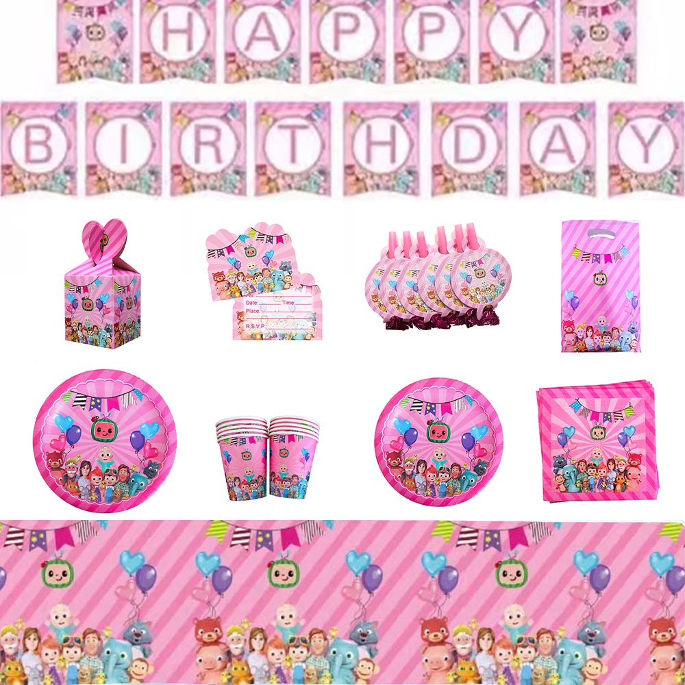 Pink Cocomelon Party Decoration Cartoon Paper Plate cups Napkins ...
