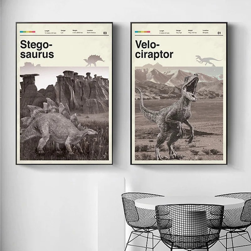 Retro Dinosaurs Illustration Posters Canvas Painting Pteranodon ...