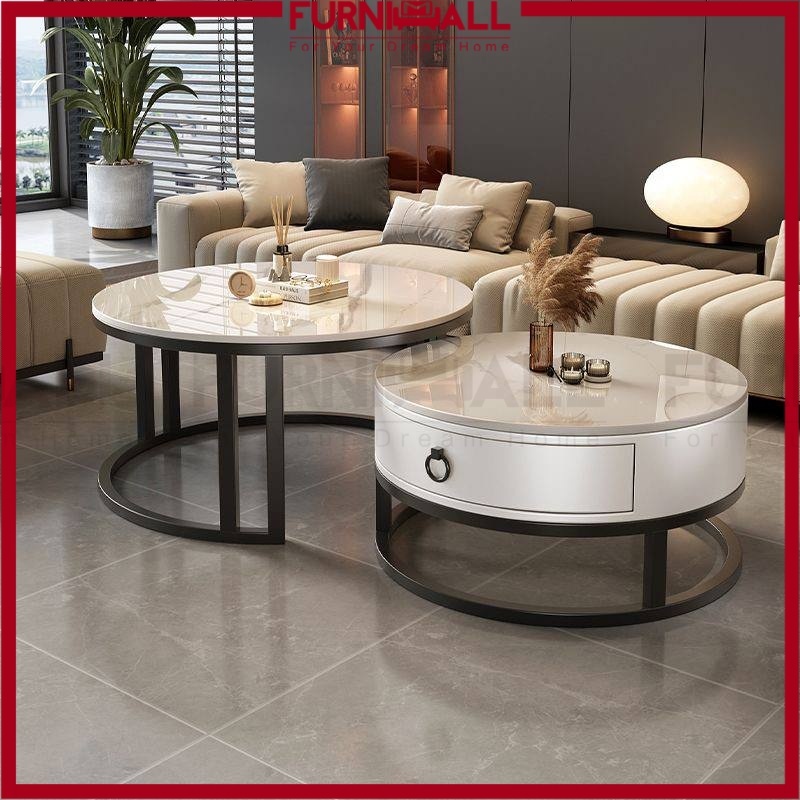 80+60 2in1 Sintered Stone Ceramic Coffee Table Glossy Matte Meja Bulat ...