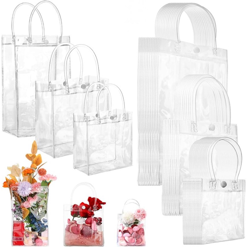 10pcs Reusable Clear PVC Plastic Gift Lunch Bags with Handles ...