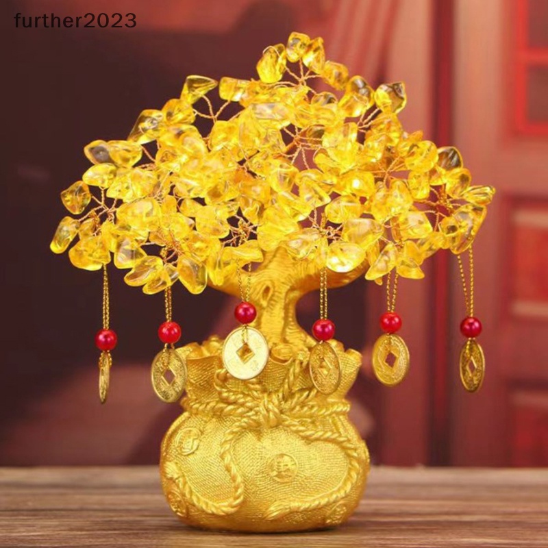 [further] Lucky Tree Wealth Yellow Crystal Tree Natural Money Tree ...