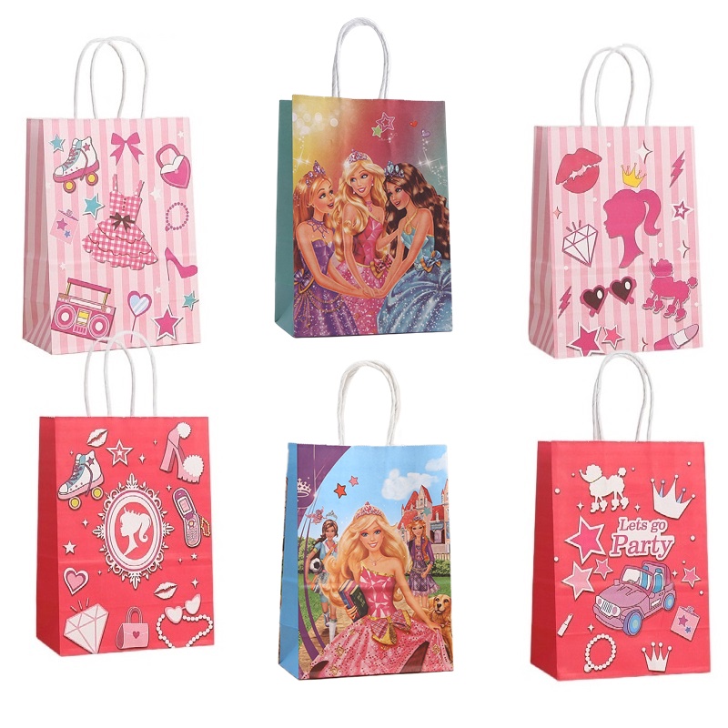 Pink Barbie Gift Bags Wrapping Kraft Paper Tote Bag Package Barbie ...