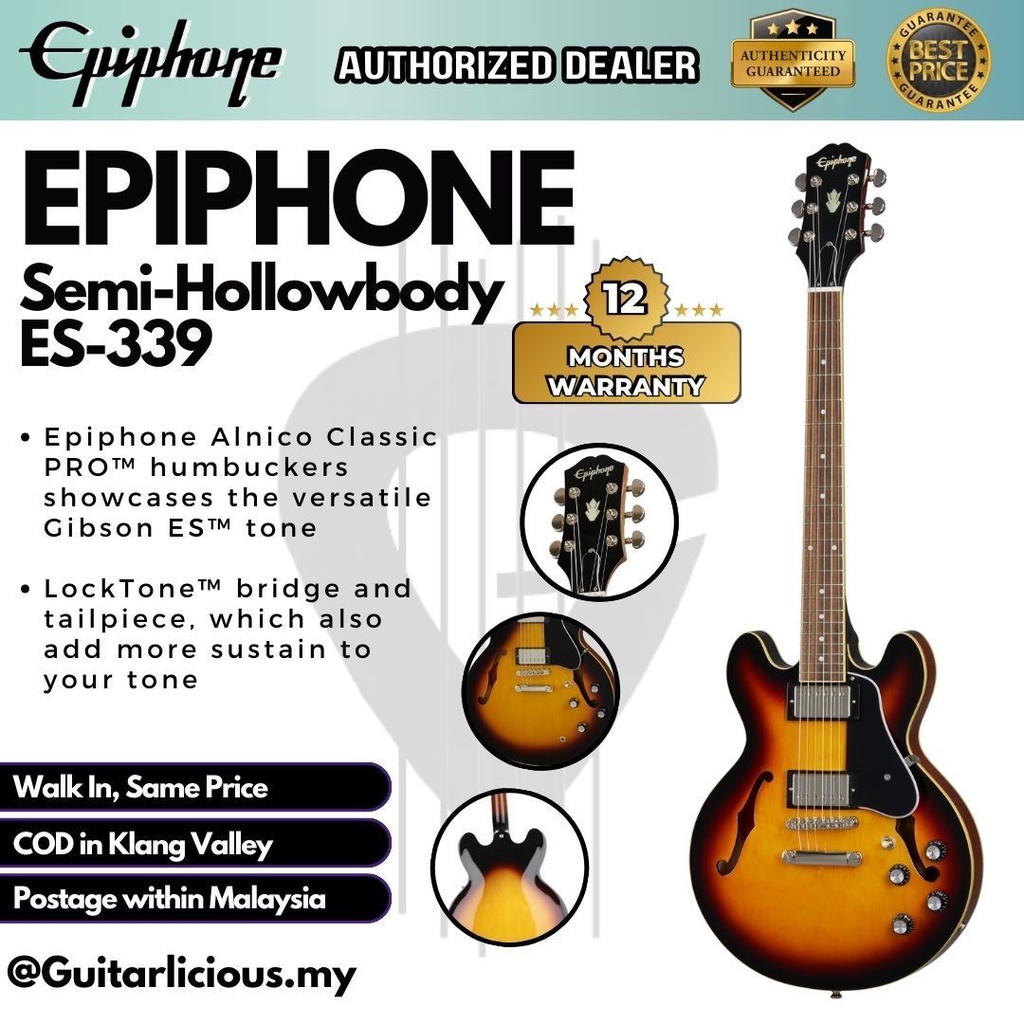 Epiphone ES-339 Hollowbody with Double Humbucker (HH) Electric Guitar ...