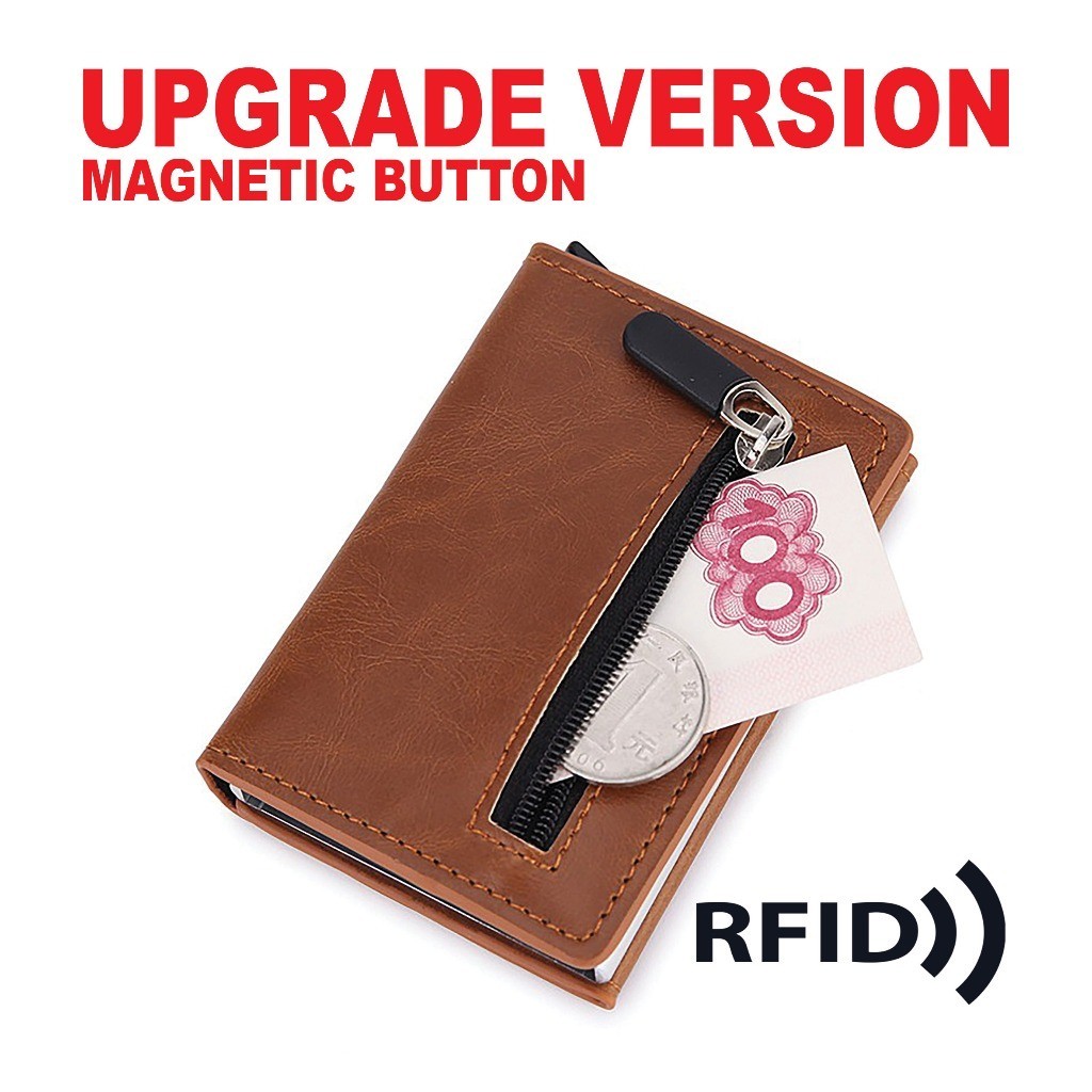 B186 RFID Card Holders Magnetic Button Anti Scan RFID Wallet Man Wallet ...