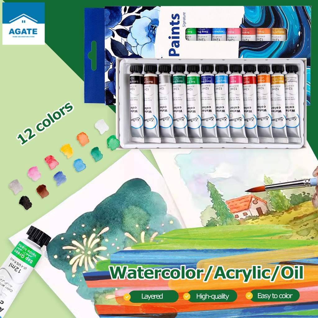 12colors Watercolor Paint Set oil Pigment Acrylic drawing in Tubes Art ...