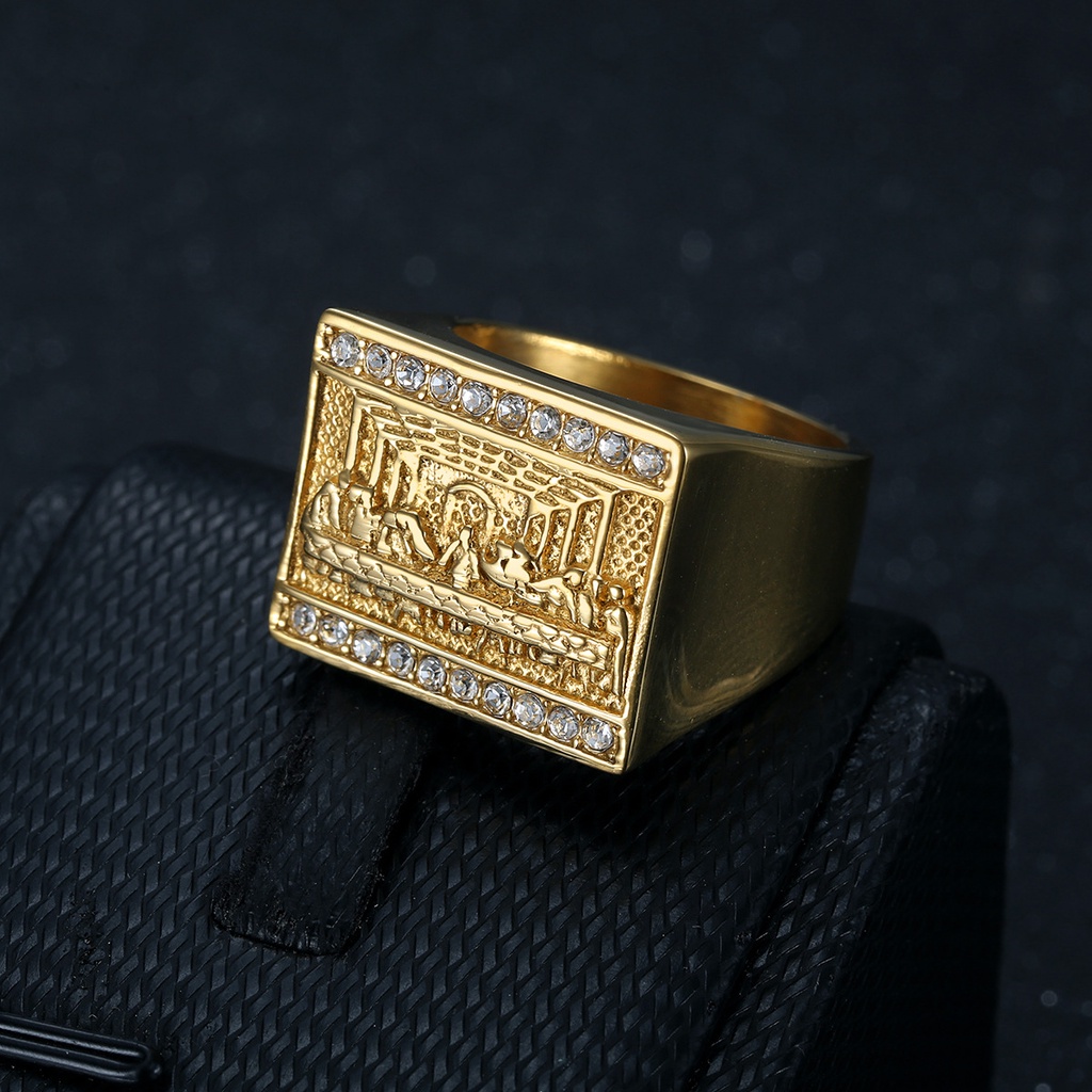 Hip Hop Bling Gold Stainless Steel The Last Supper Square Rings for Men ...