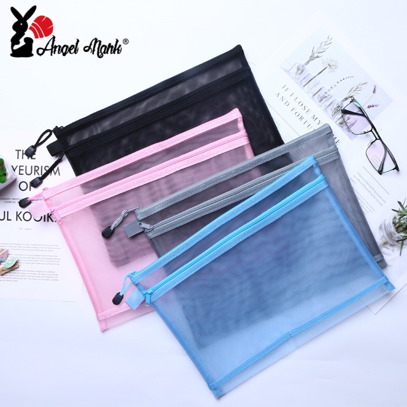 Angel Mark File Bag A4 A5 A6 Portable Double-layer Mesh Zipper File Bag ...
