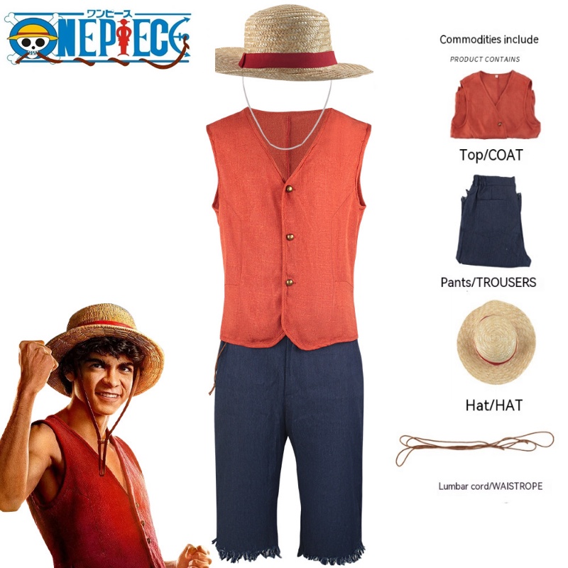 【full set】 TV One Piece Luffy Real-life Movie Cosplay Costume Luffy ...
