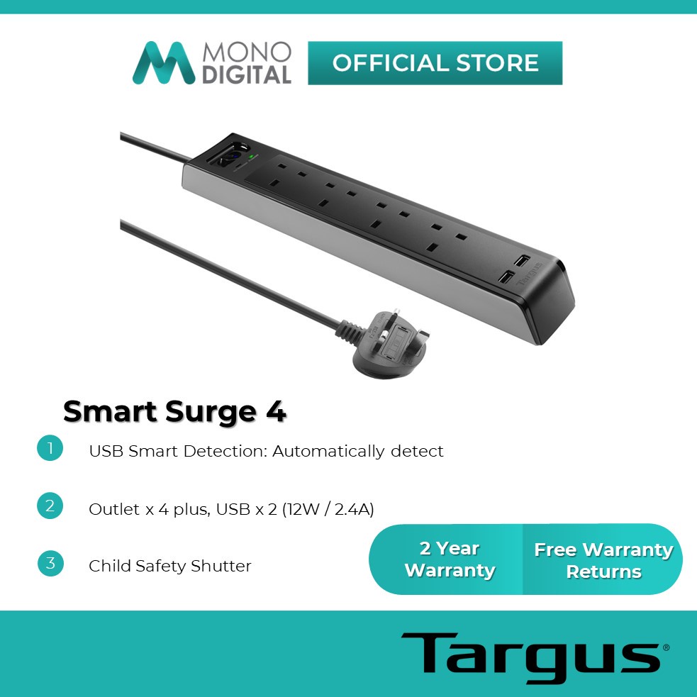 Targus Smart Surge 4 With 2 USB Port / Smart Surge 6 With 4 USB Port ...