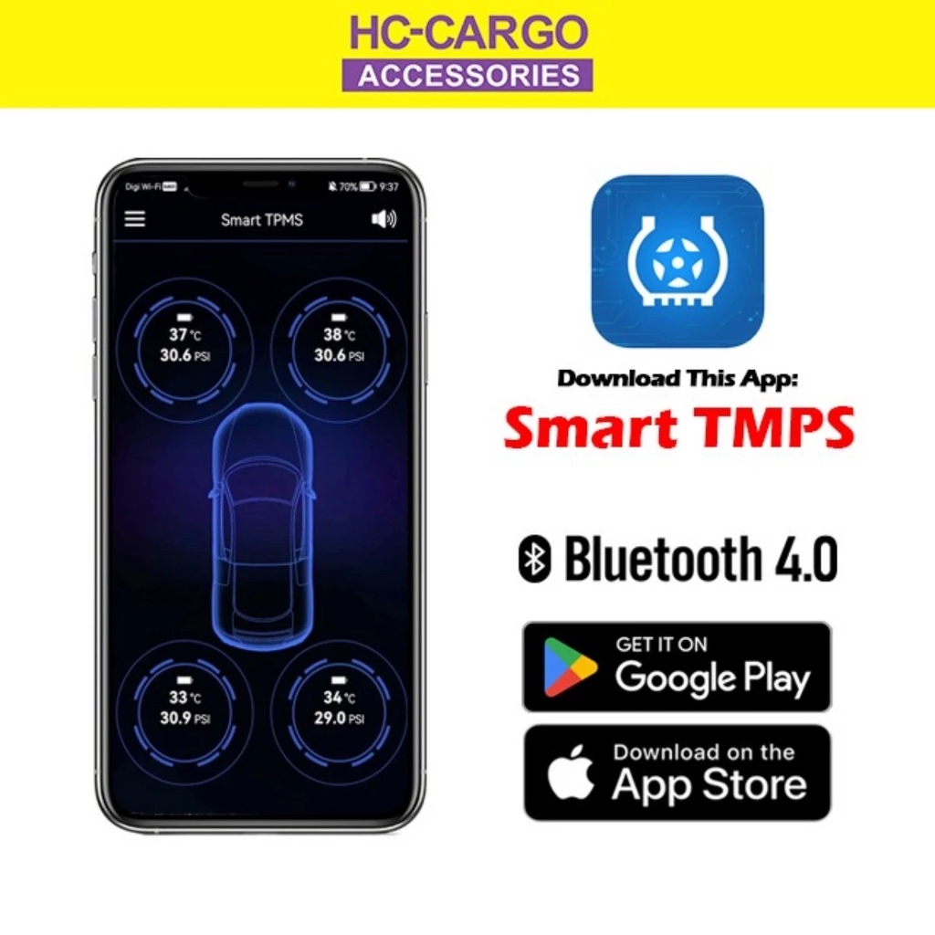 HC Cargo TPMS Bluetooth 4.0 Universal Tyre Pressure Monitoring System ...