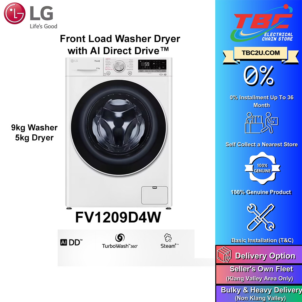 LG 9KG/5KG WASHER DRYER WITH AI DIRECT DRIVE™ & STEAM™ | FV1209D4W ...