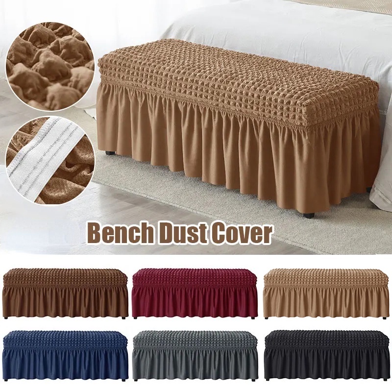 3D Spandex Seersucker Bench Covers Rectangle Ottoman Covers with Skirt ...