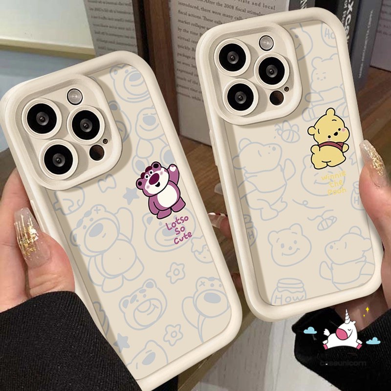Lovely Strawberry Bear Lotso Pooh Bear Winnie White Case Compatible for ...