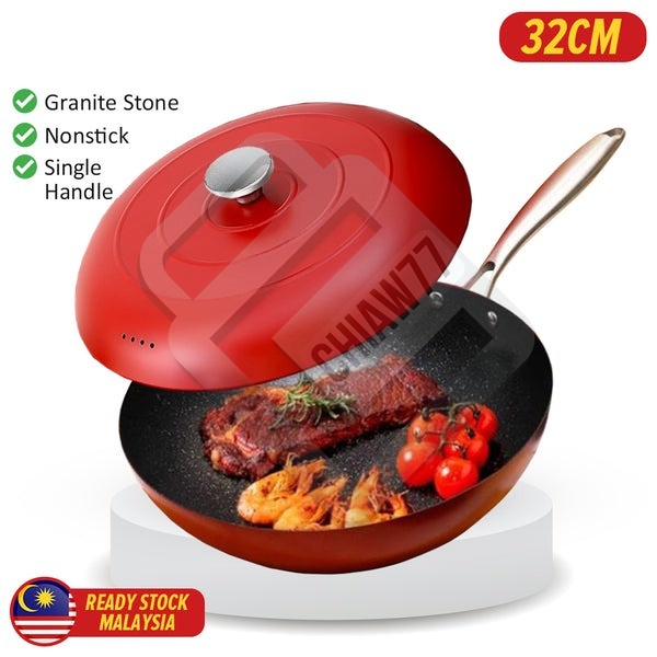 Chiaw77 [ 32CM ] Nano Glazed Granite Stone Nonstick Wok / Periuk Masak ...
