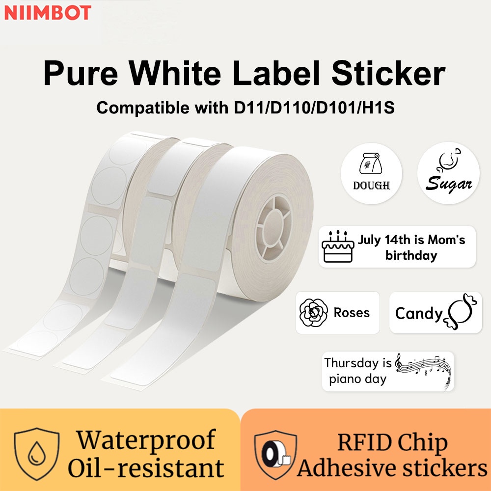 NIIMBOT D11/D110/D101/H1S White Label Printing Paper Waterproof Self-adhesive Thermal Label Roll ...