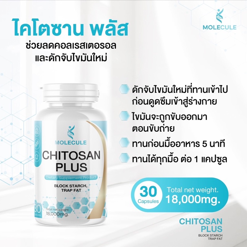 Molecule Chitosan Plus 1 Puk Helps Trap Fat. Control Cholesterol Level 30 Capsules Rwork ...