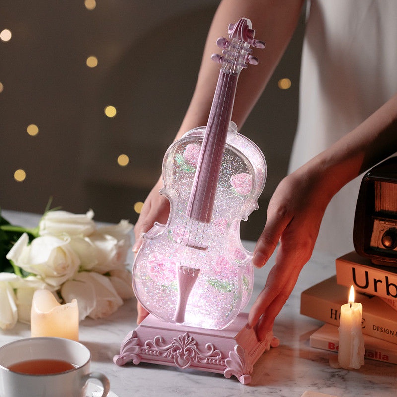 Violin Music Box Christmas Automatic Falling Snow Birthday Gift Crystal ...