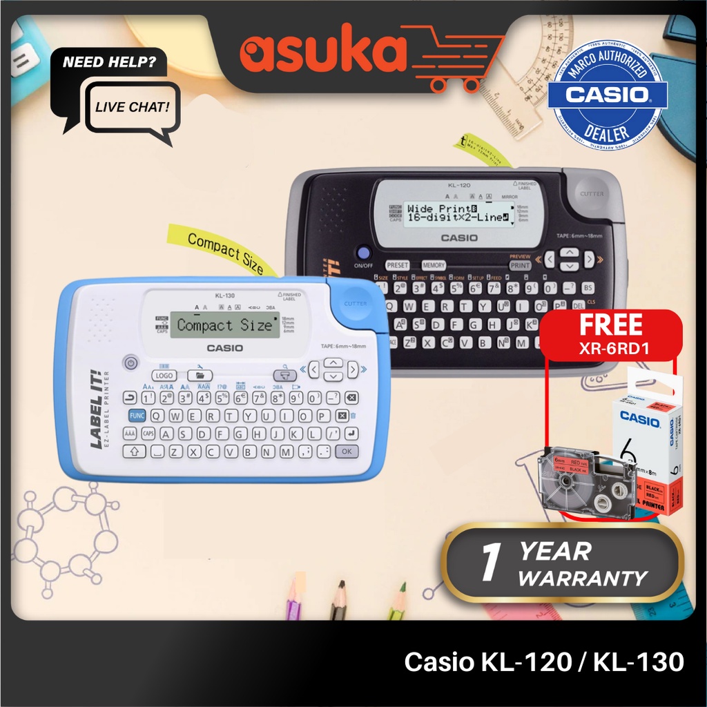 Casio Label It KL-120 18mm 2-Line Compact Label Printer(1 years warranty)/Casio KL-130 Label ...