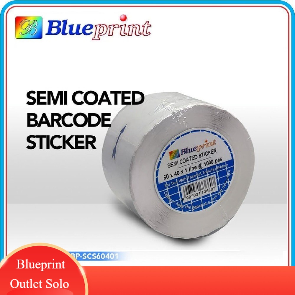 Barcode label Sticker 60 x 40 x 1 Line Semi Coated Blueprint Barcode ...