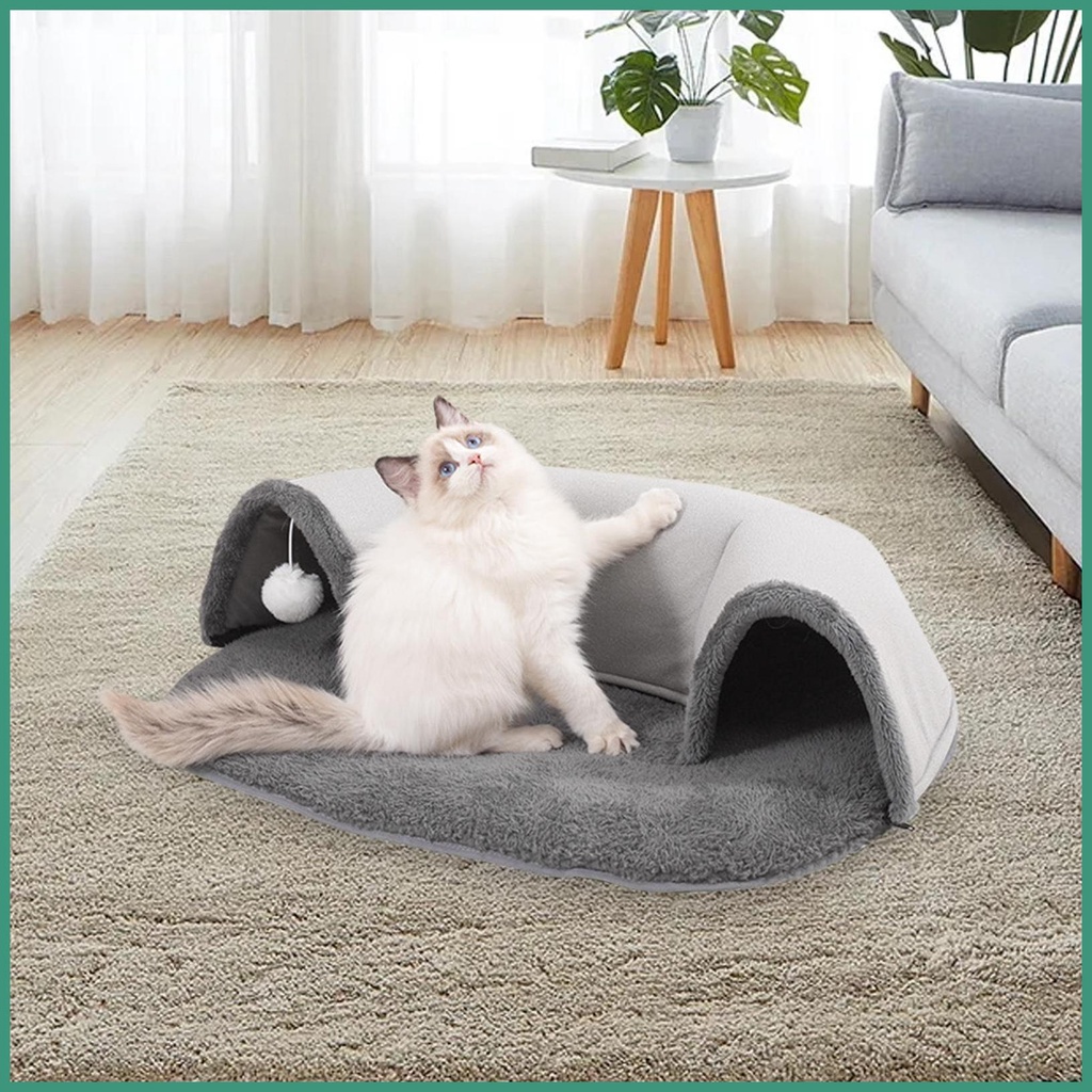 Cat Cave Donut Soft Warm Cat Peekaboo Cave with White Plush Spacious ...