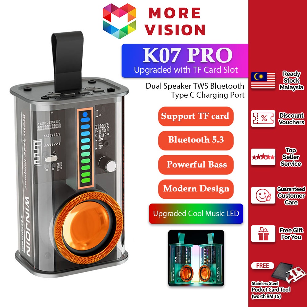 K08S K07 PRO Bluetooth Wireless Transparent Speaker RGB LED Light Powerful Sound Audio TWS ...