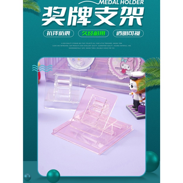 Medal Display Stand Transparent Pink Rollable Strap keep Medal Storage ...