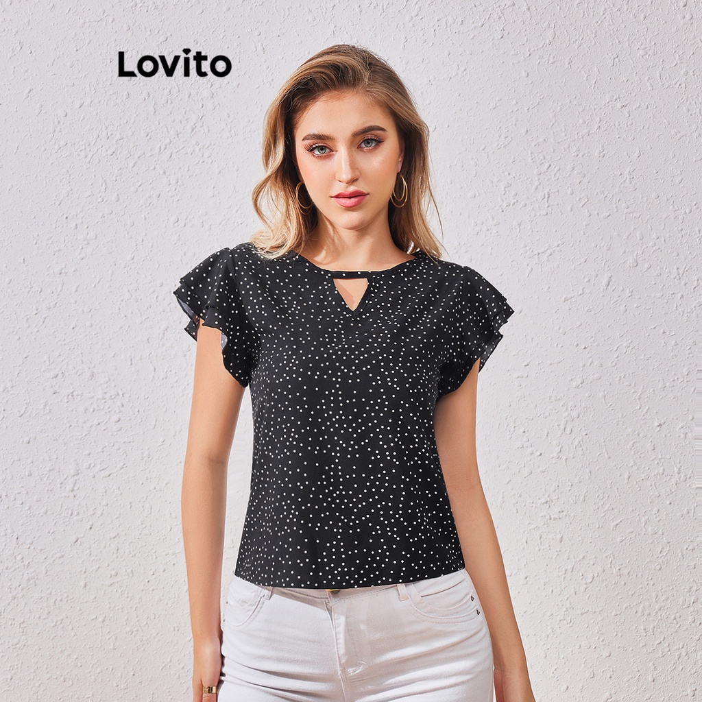 Lovito Casual Plain Cut Out Ruffle Blouse for Women LBL07022 Lovito ...