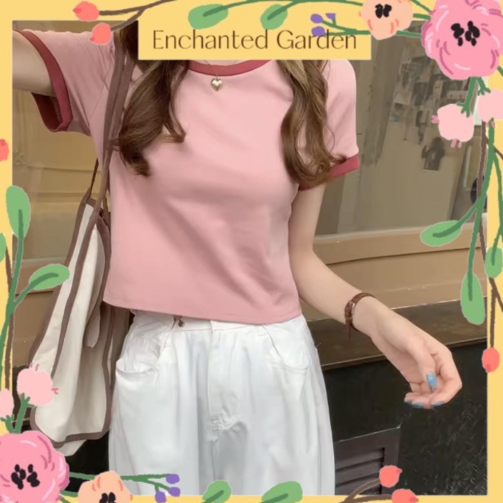 [ootd] The New Round Neck High Waist And Hot Girl Short T Shirt Women