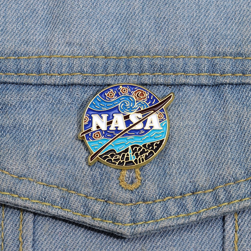 Creative Van Gogh Space Star Enamel Lapel Pin US Aerospace Logo Metal ...