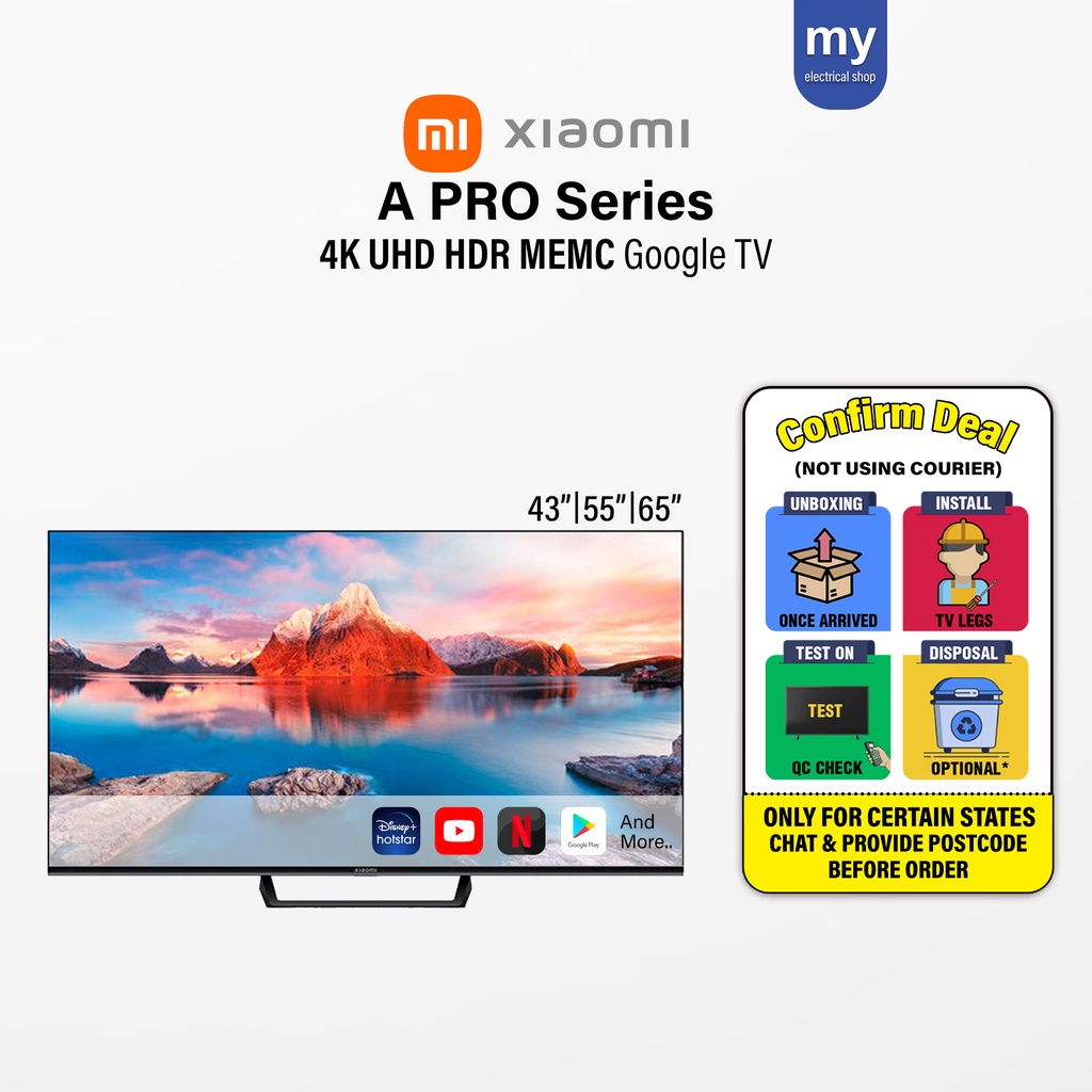 Xiaomi 43 55 65 Inch A Pro 4K UHD HDR MEMC Google TV L43M8-A2SEA L55M8-A2SEA L65M8-A2SEA ...