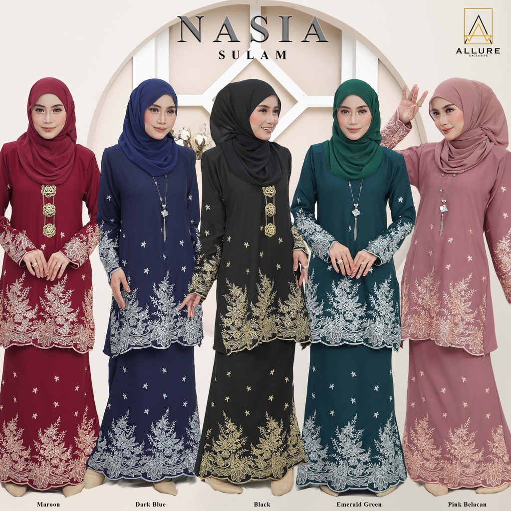 Allure Exclusive Set Baju Kurung Sulam Nasia 2025 Ibu Anak Sedondon Family | Shopee Malaysia