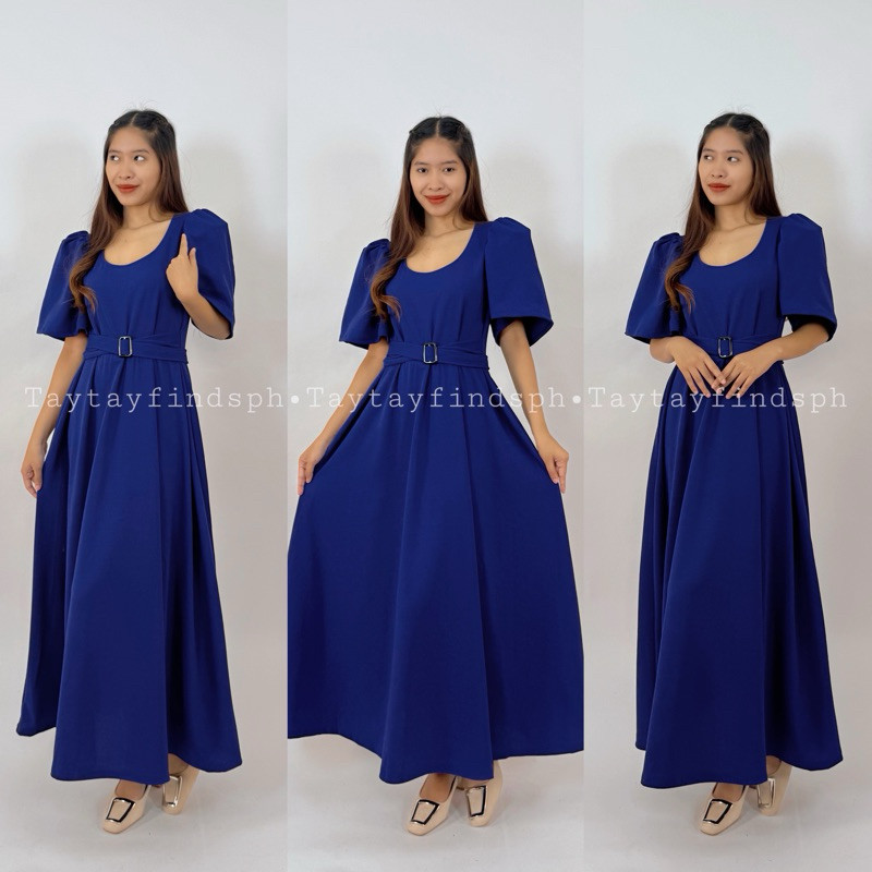 MALOI LOW NECK FORMAL PLAIN PUFF SLEEVE MAXI DRESS | Shopee Malaysia