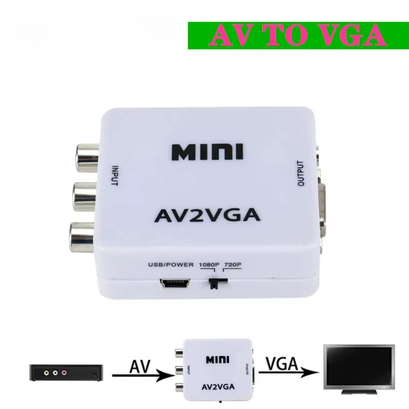 HD AV2VGA Video Converter Box Mini AV RCA CVBS To VGA Video Adapter ...